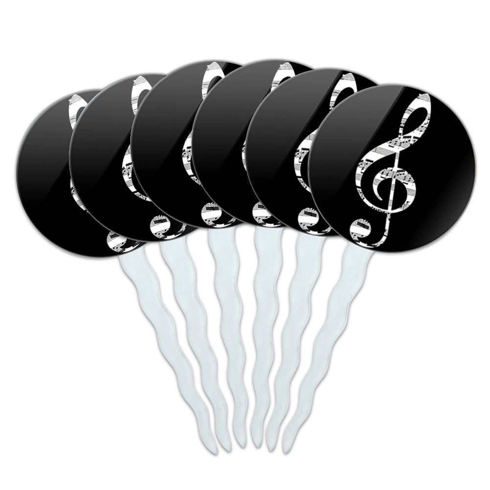 Sheet Music Treble Clef Black Music Cupcake Picks Toppers - Set of 6 ...
