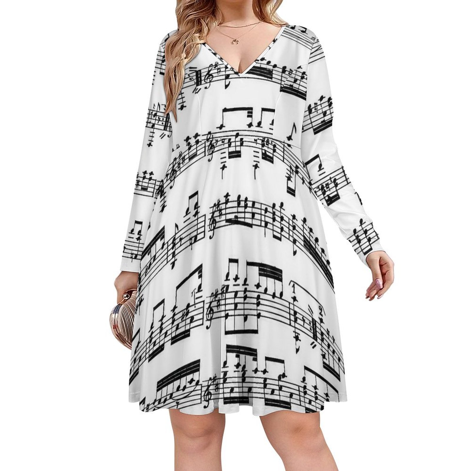 Sheet Music on Light Grey Long Sleeve Sexy Dresses For Women Ladies ...
