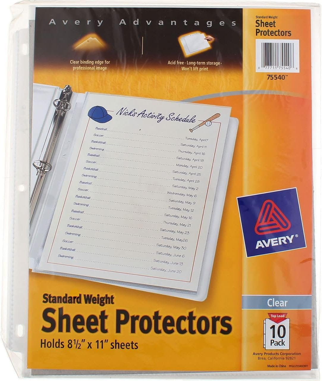 Sheet Protectors, 3-Hole, Top-Load, 8-1/2"x11", 10 per Pack, Clear [Set ...