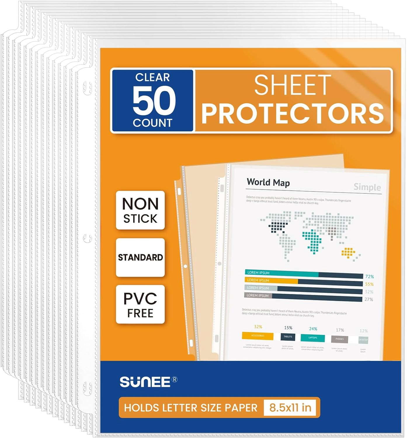 Sheet Protectors 50 Packs for 3 Ring Binder, 8.5x11 Clear Plastic Pa ...