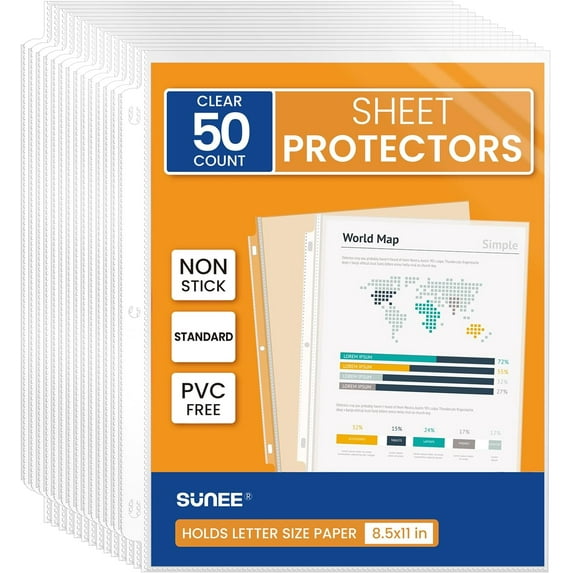 Sheet Protectors 50 Packs for 3 Ring Binder, 8.5x11 Clear Plastic Page ...