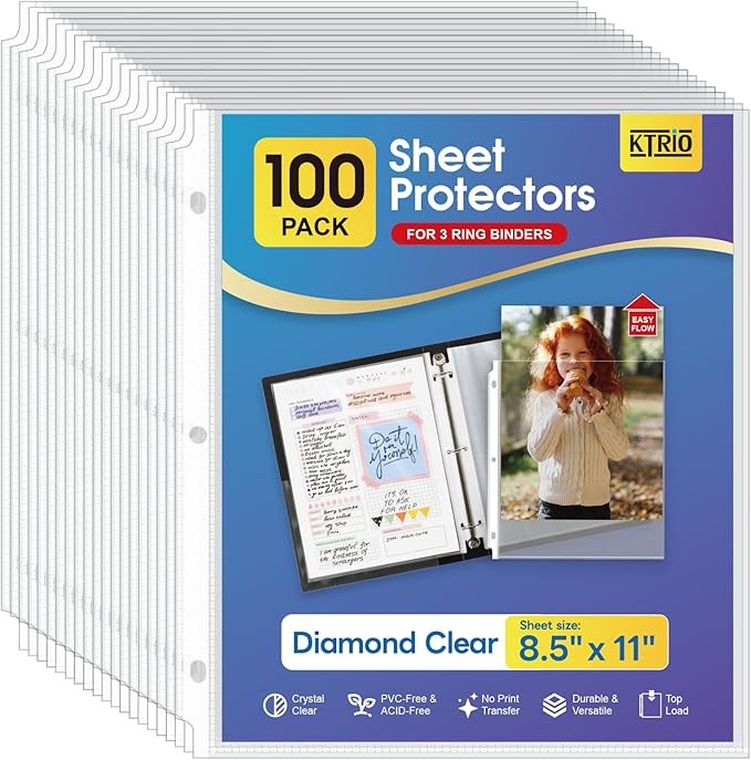 Sheet Protectors 8.5 x 11 inch, Clear Page Protector for 3 Ring Binder ...