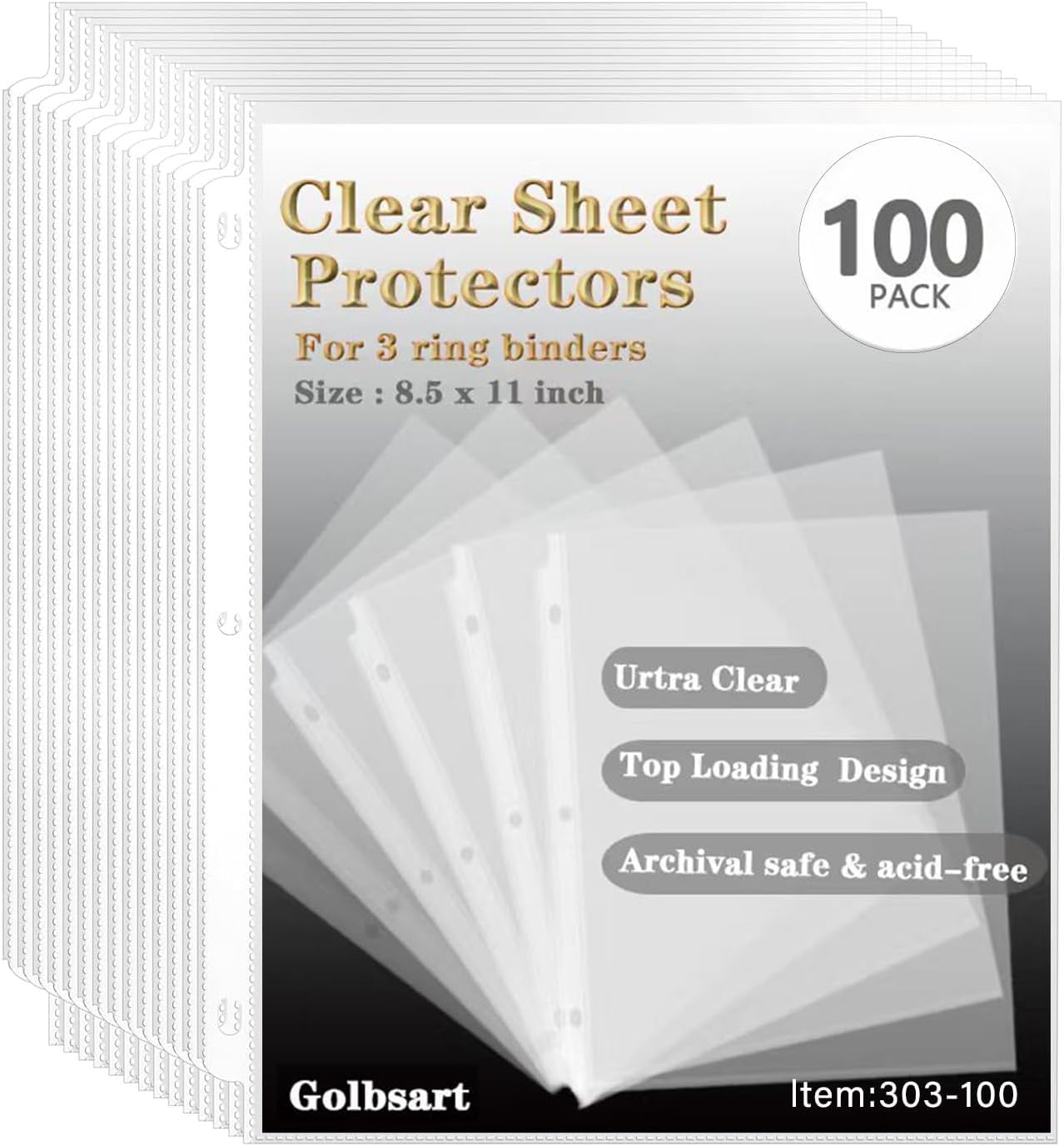 Sheet Protectors 8.5 x11 Inch, 100 Pack Page Protectors for 3 Ring ...