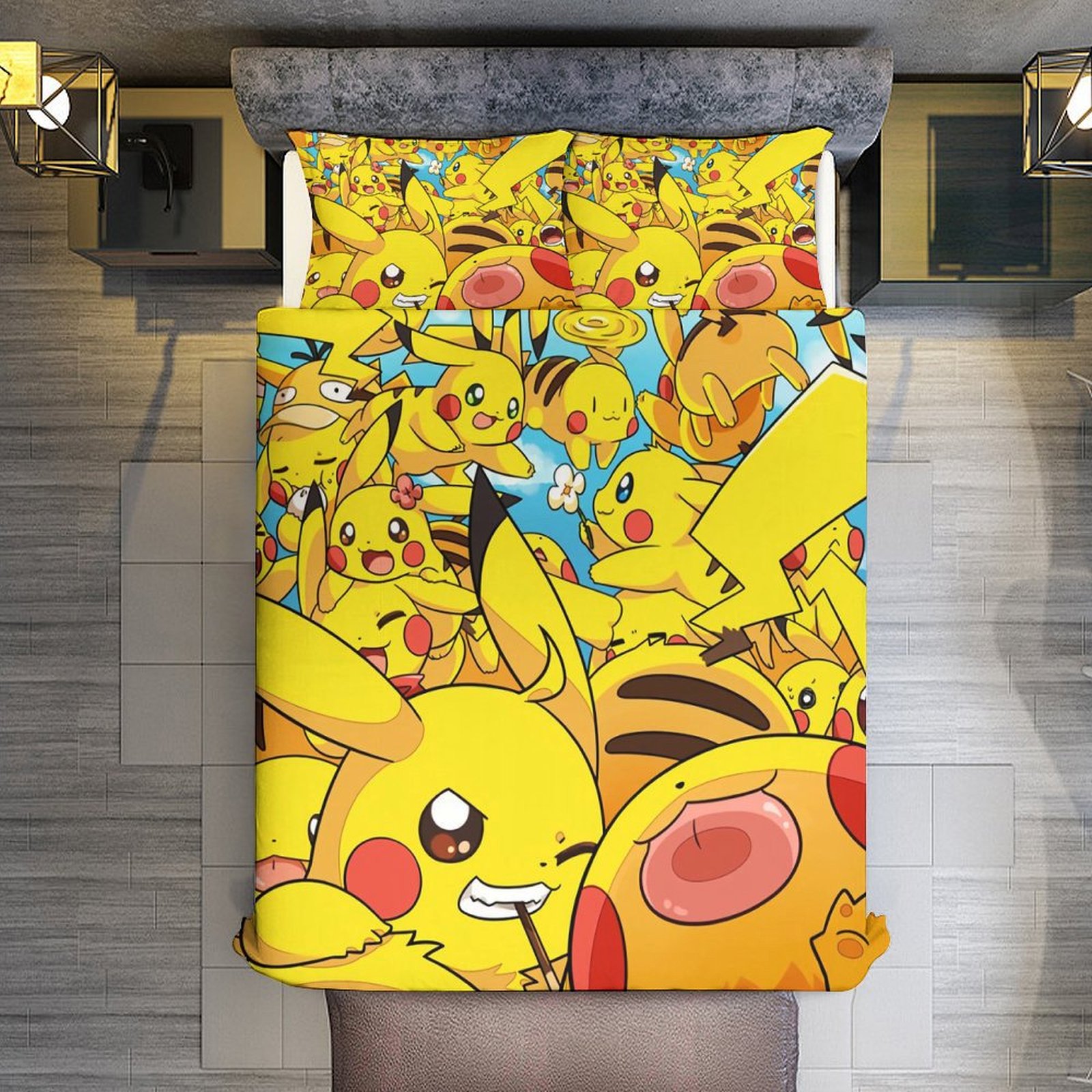 Sheet Queen Size,Pokémon-Pikachu Raichu Pichu Bed Sheets for Kids Boys ...