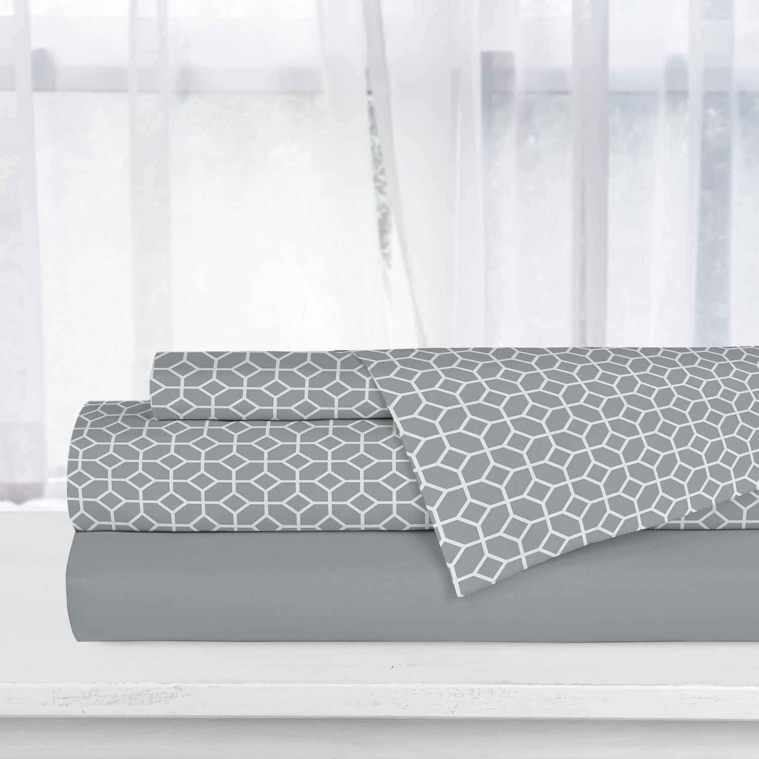 Sheet Set 4PC K Microfiber Print Solid Grey - Walmart.com