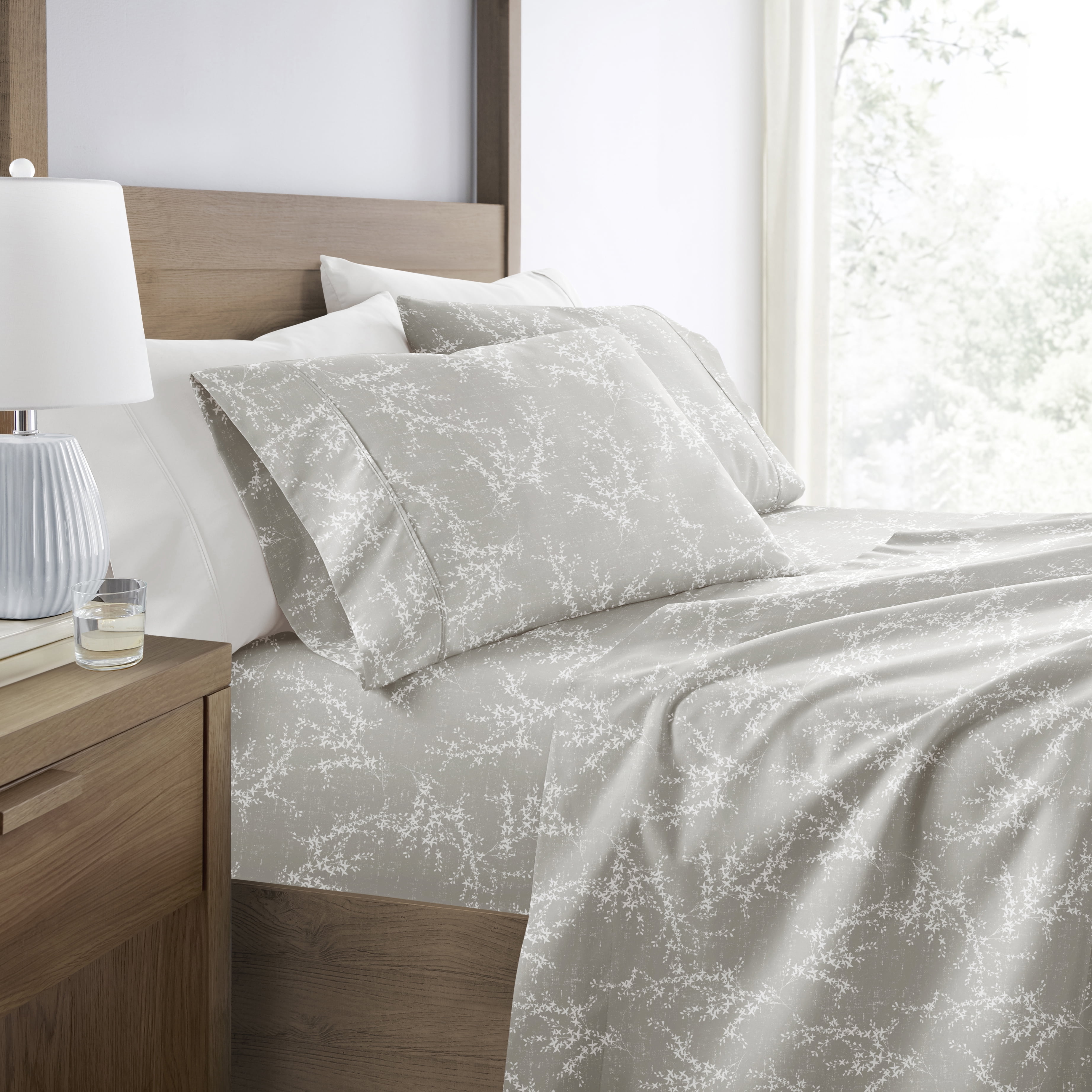 Sheet Set Patterned Microfiber Ultra Soft Bedding in Distressed Willow ...