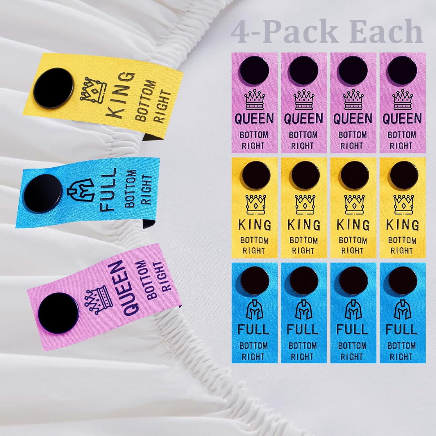SheetSnaps 12-Pack Color-Coded Bed Sheet Labels – Snap-On Tags for ...