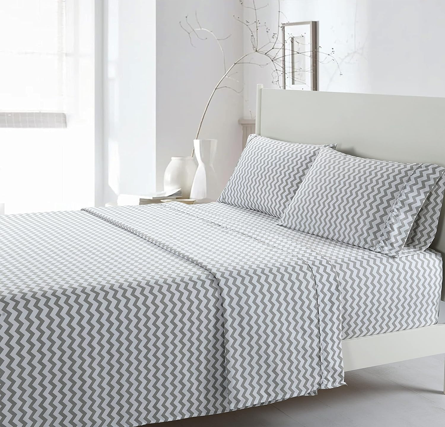 Sheetsnthigs 110gsm Microfiber Bed Sheets (Full Size, Chevron Print ...