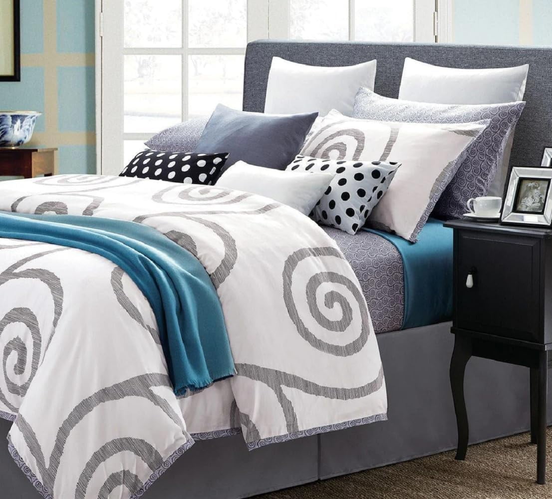 Sheetsnthings 100% Cotton Duvet Cover Set (Queen Size, White) Serenity 7pc Soft Bedding Set ...