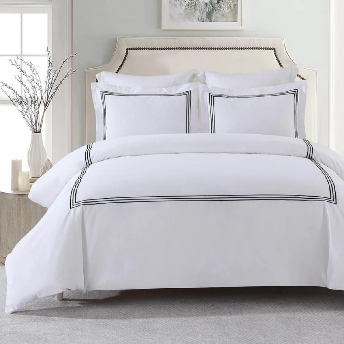 Sheetsnthings 3pc Percale Duvet Cover Set (Full/Queen, Black) Adeline ...