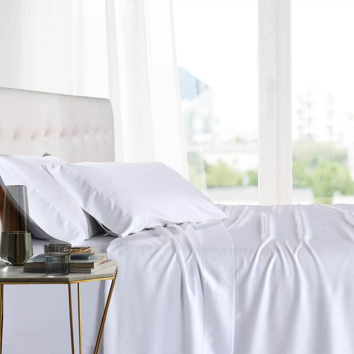 Sheetsnthings Bamboo Viscose Bed Sheets (King, Solid White) Super Soft ...