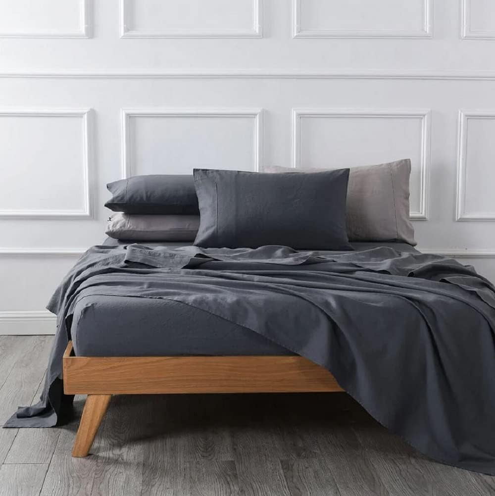 Sheetsnthings Belgian Flax Linen and Cotton Blend Bed Sheets, Pre ...