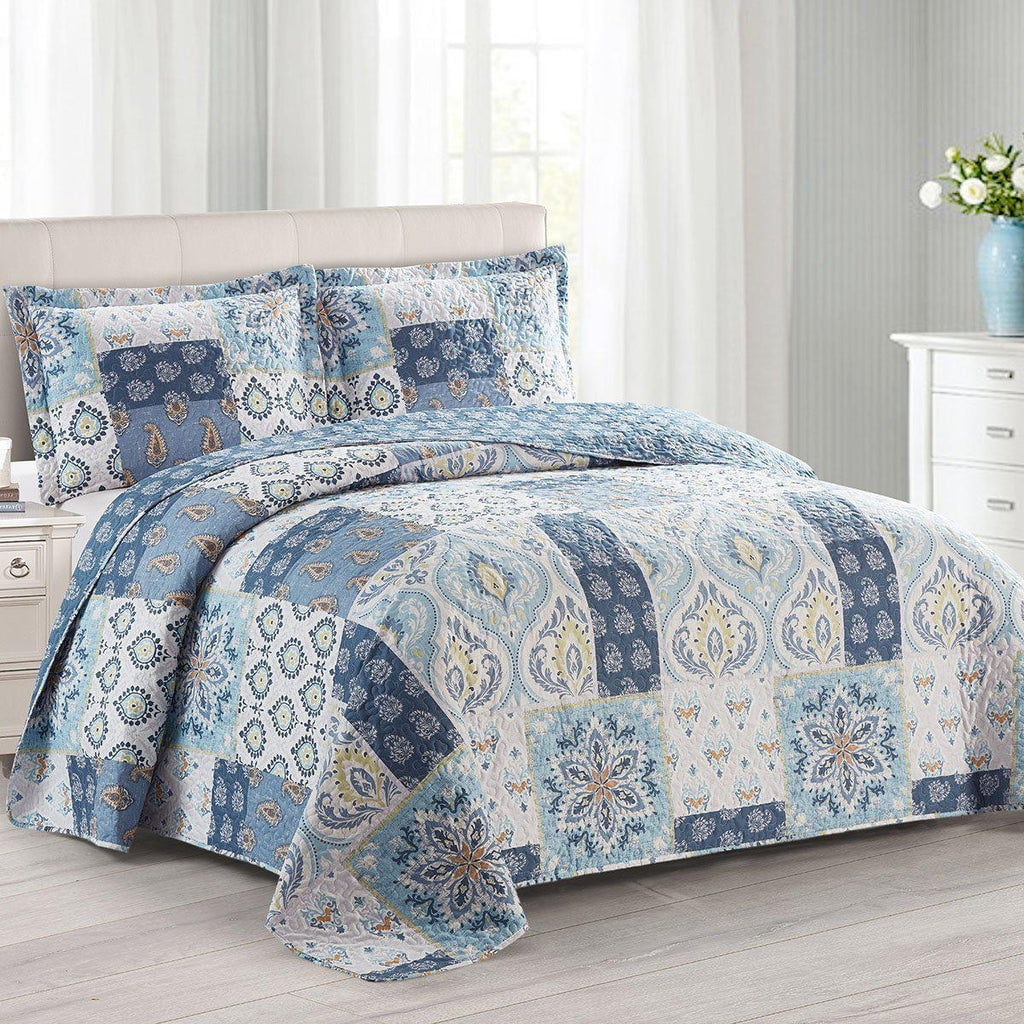 Sheetsnthings Bellflower Blue Reversible Coverlets, King/California ...