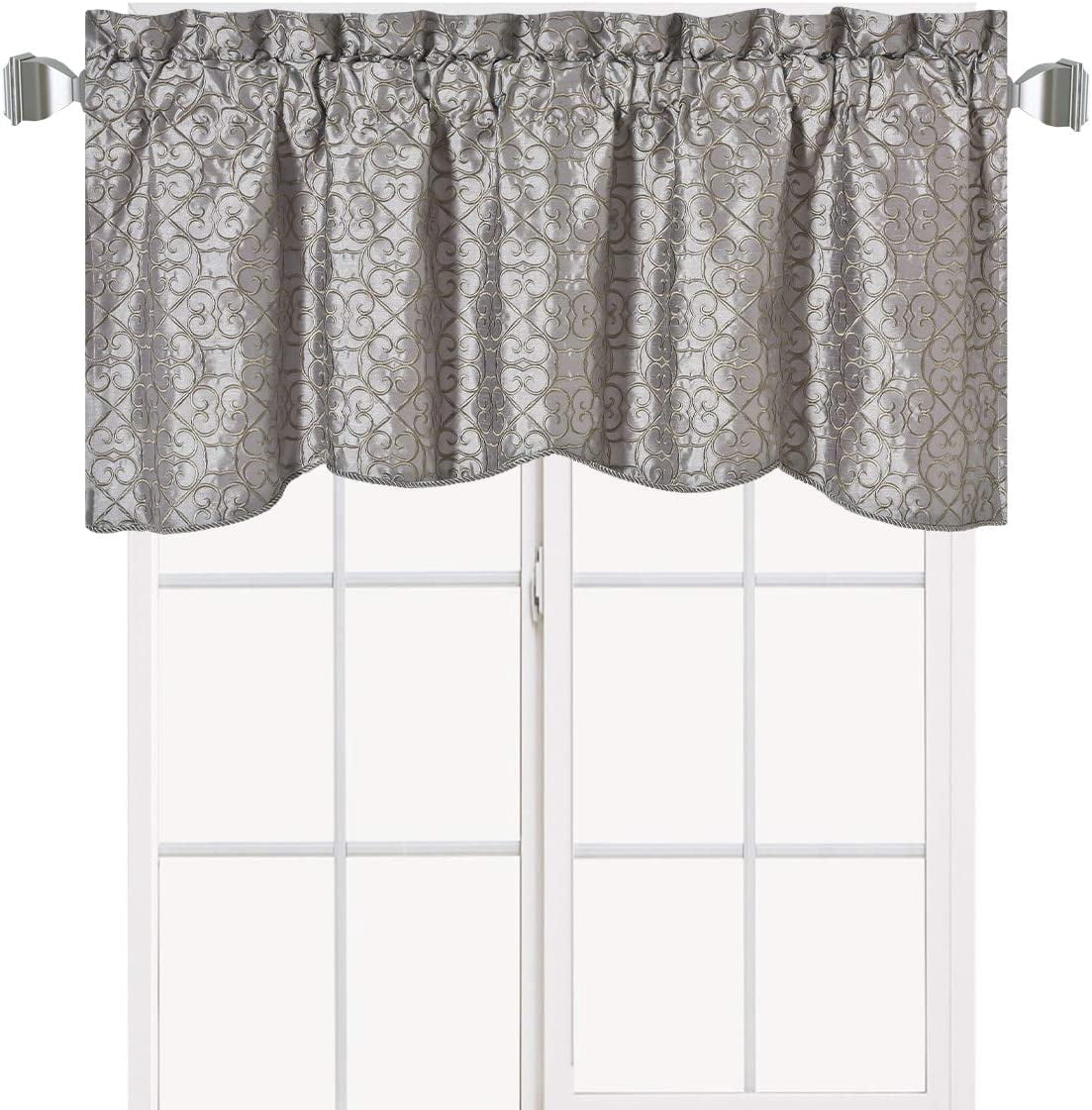 Sheetsnthings Halifax Embroidered Window Valance, Silver (52x19) Rod ...