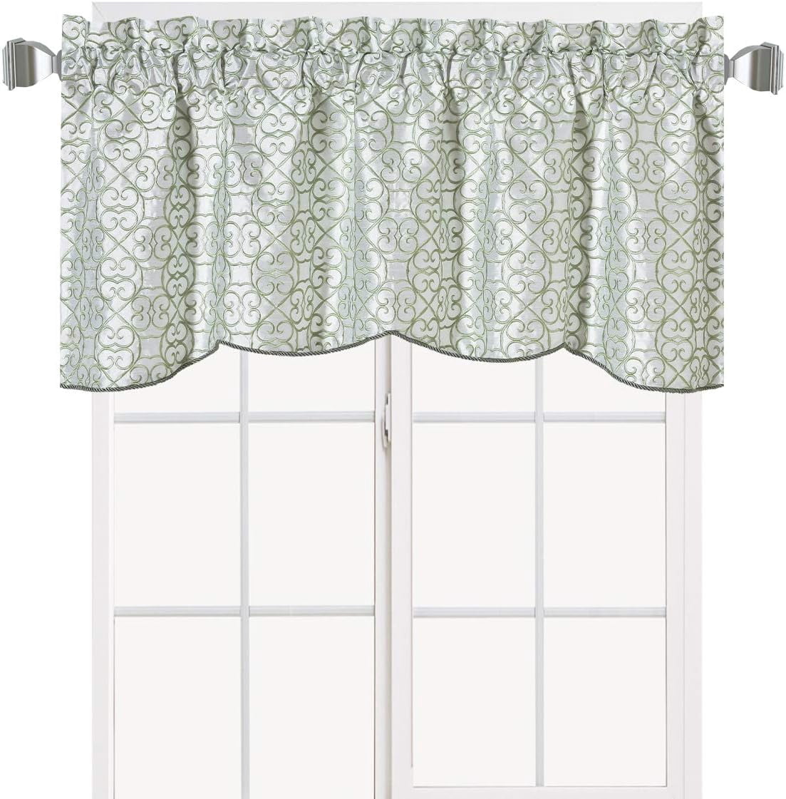 Sheetsnthings Halifax Embroidered Window Valance, White (52x19) Rod ...