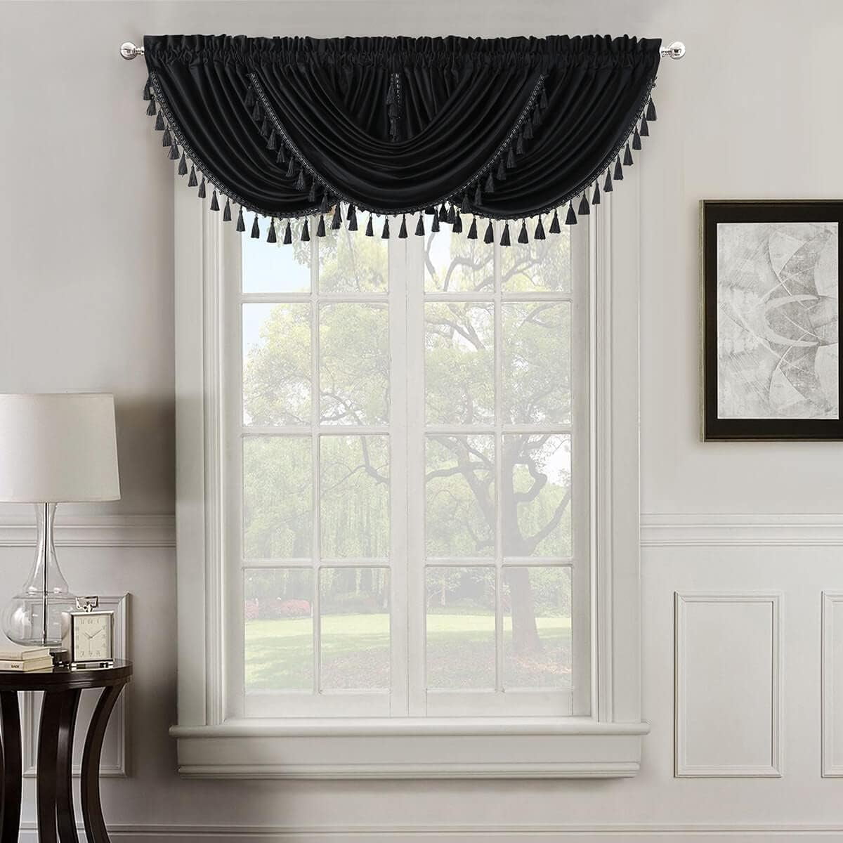 Sheetsnthings Heavyweight Velvet Waterfall Valance, Black (37x57 ...
