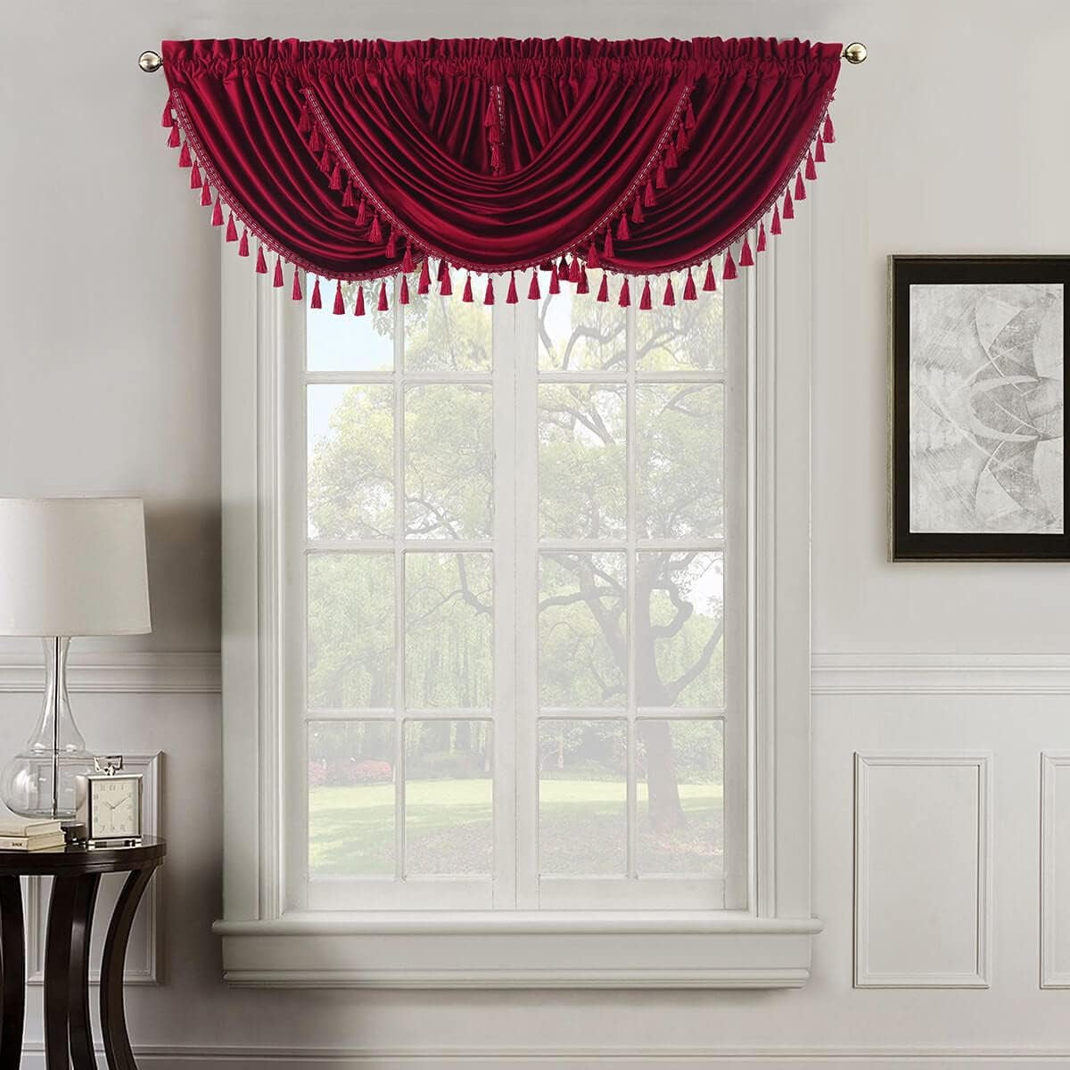 Sheetsnthings Heavyweight Velvet Waterfall Valance, Burgundy (37x57 ...