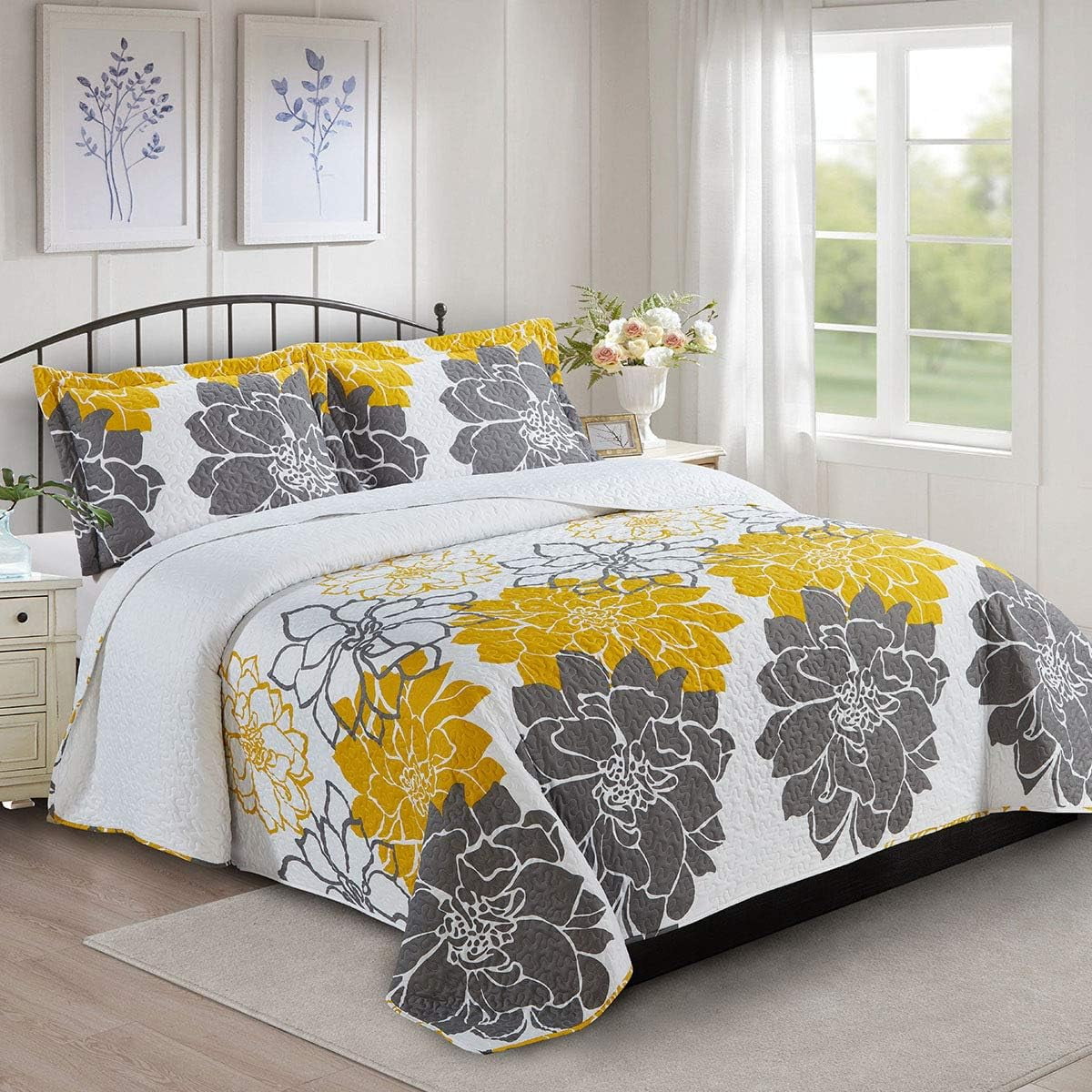 Sheetsnthings Helena Grey Reversible Coverlets, Full/Queen Over-Sized ...