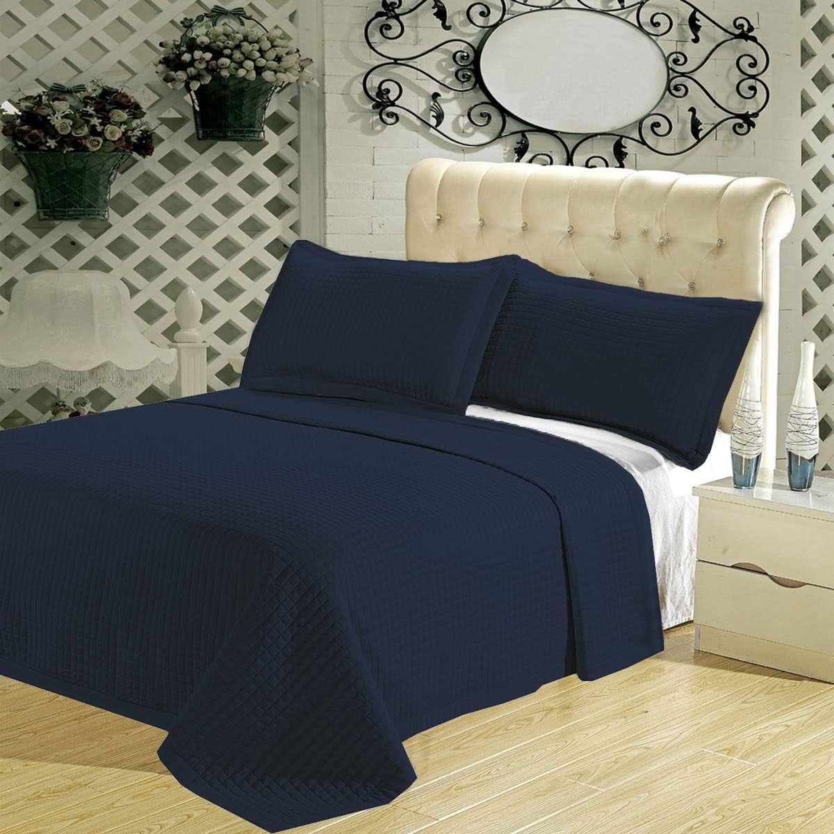Sheetsnthings Luxury Checkered Quilted Wrinkle Free Microfiber 3 Piece ...