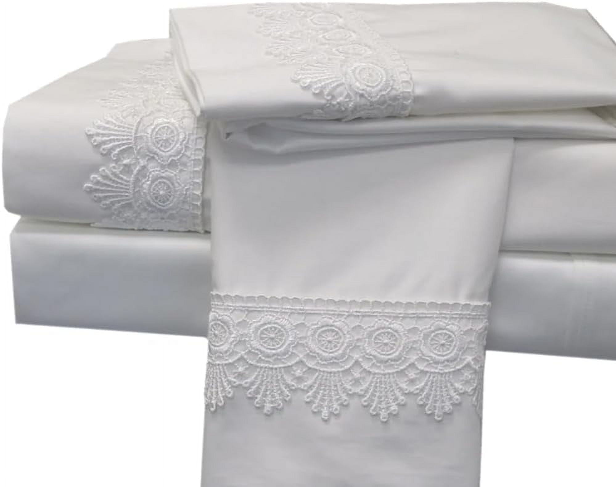 Sheetsnthings Made in USA- Soft Cotton Bed Sheets, Embroidered White ...