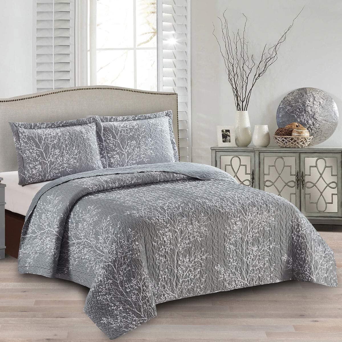 Sheetsnthings Odette Grey Reversible Coverlets, King/California King ...
