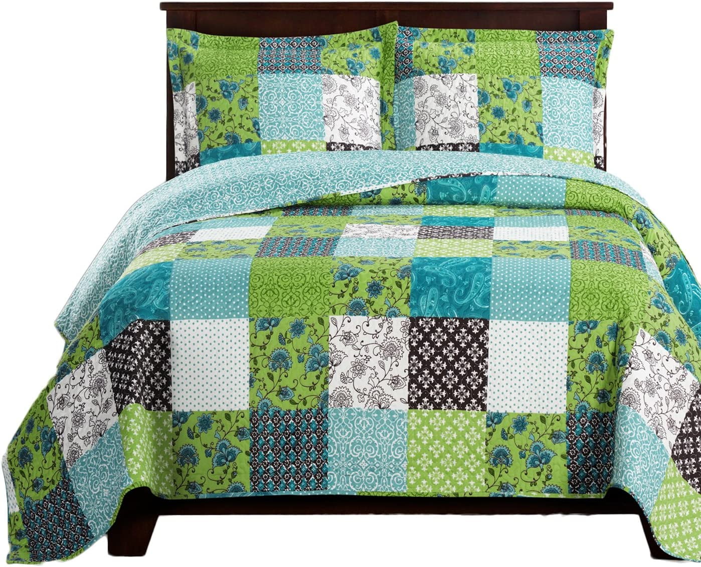 Sheetsnthings Rebekah Printed Microfiber Oversized Full-Queen 3PC Quilt ...