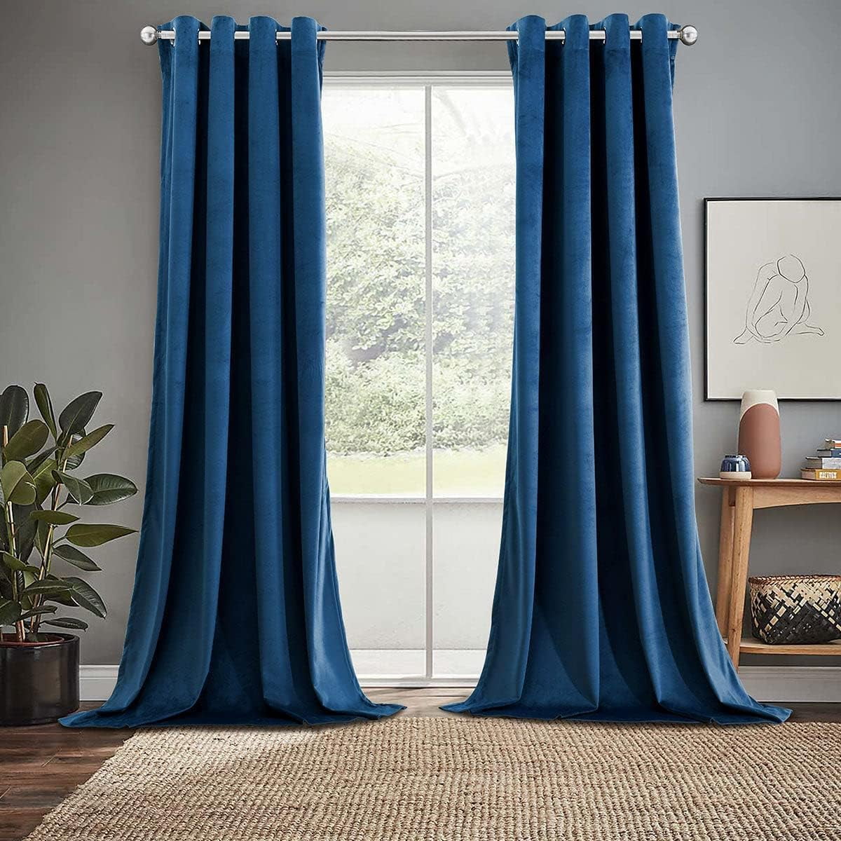 Sheetsnthings Velvet Heavyweight Grommet Top Window Curtains, Set of 2 ...