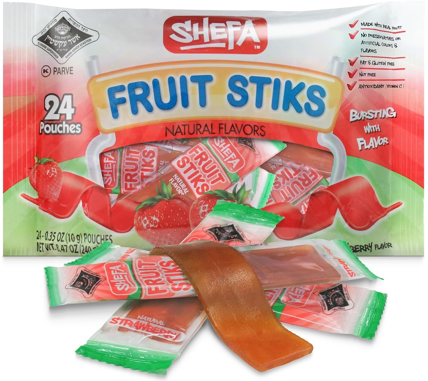 Shefa Strawberry Fruit Sticks, (24 Count) | Real Fruit Snacks ...