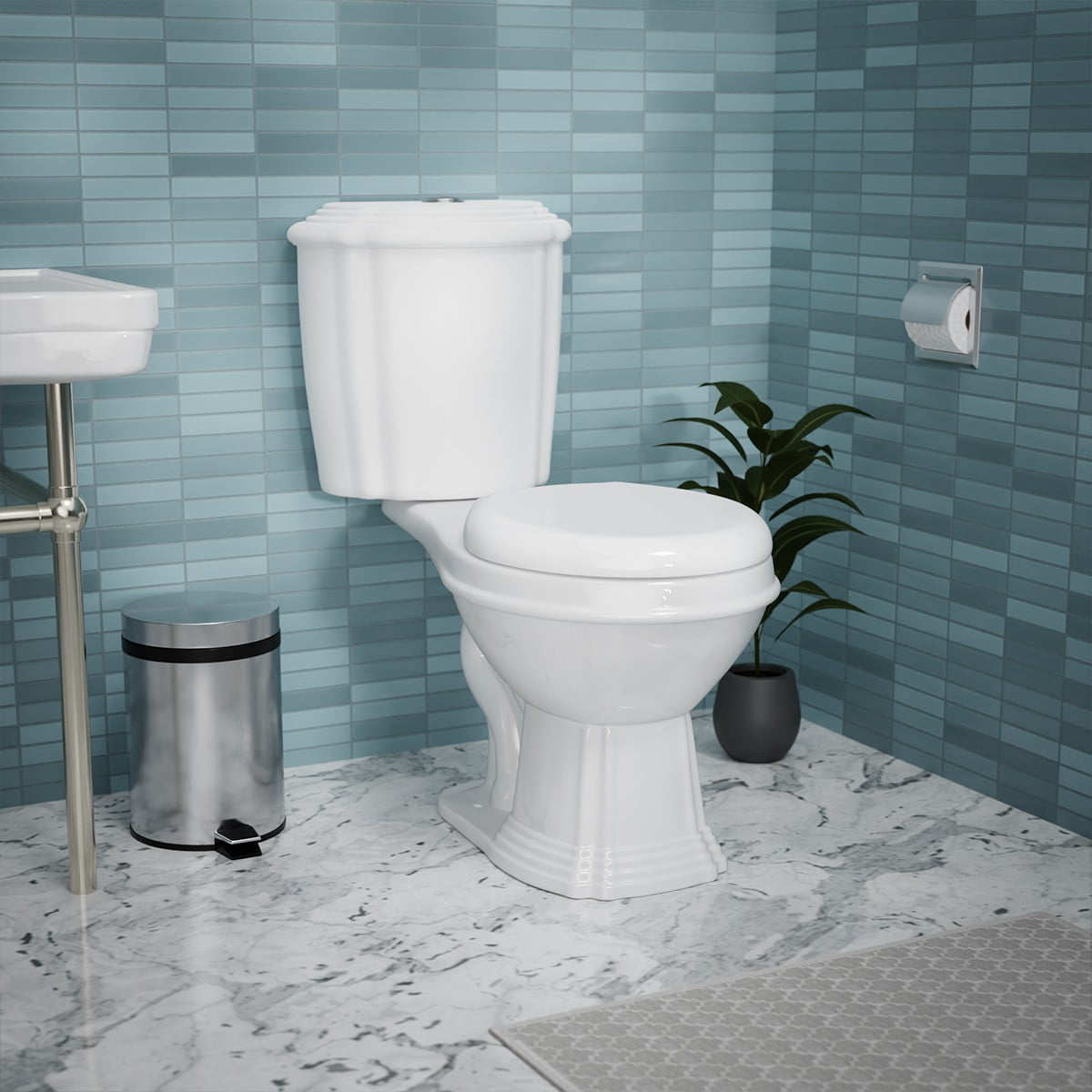 Sheffield High Compact 2 Piece Round Toilet, White Ceramic, 0.8/1.6 GPF ...