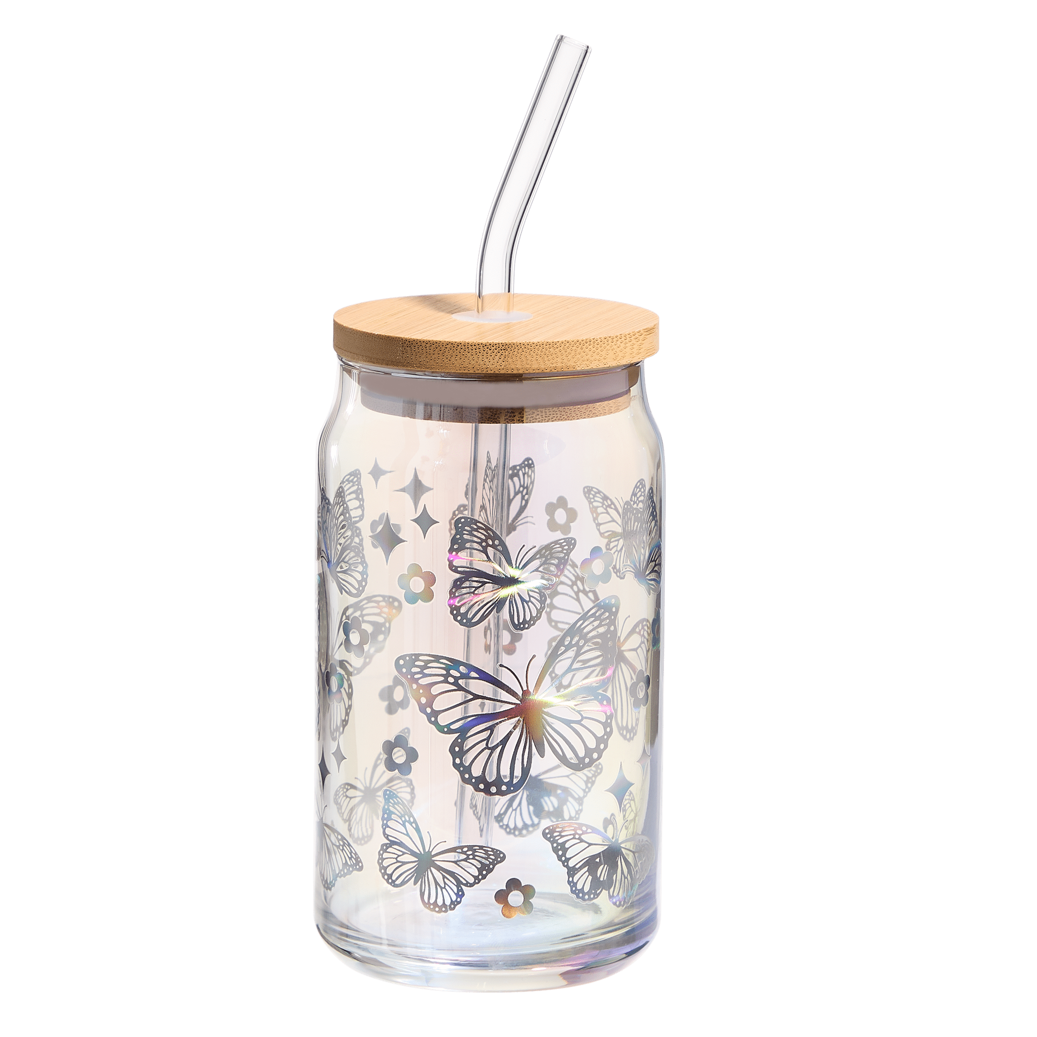 Sheffield Home 16oz Light Pink Butterflies Glass Sipper with Straw ...