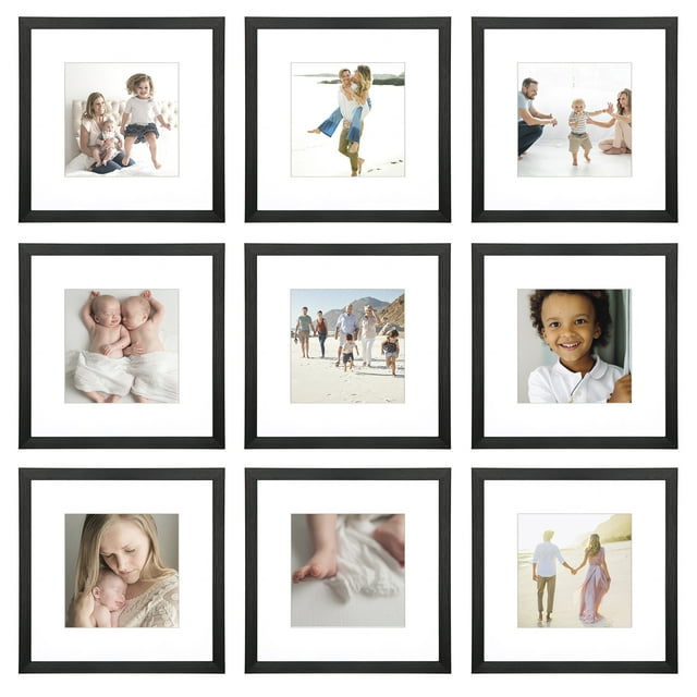 Sheffield Home 9 Piece Gallery Wall Frame Set, 12x12 in. Matted to 8x8 in. (Matte Black ...