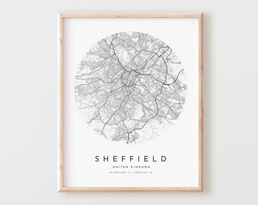 Sheffield Map Print, Sheffield Map Poster City Wall Art, Sheffield Road ...