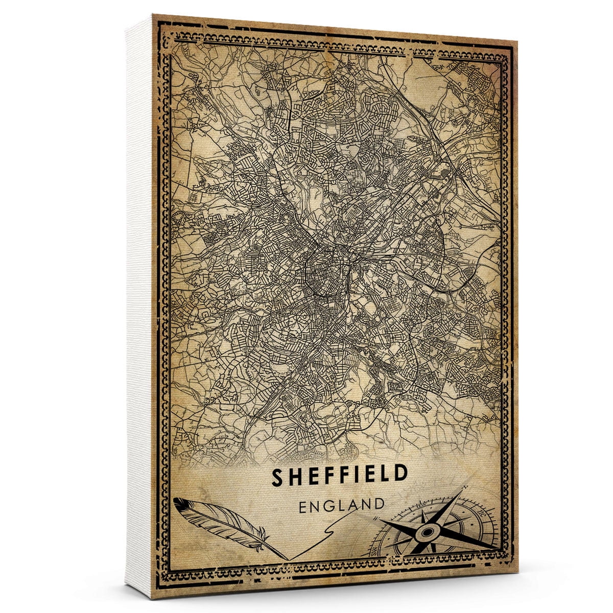 Sheffield Vintage Map Prints Canvas, England Map Art Canvas, Canvas ...