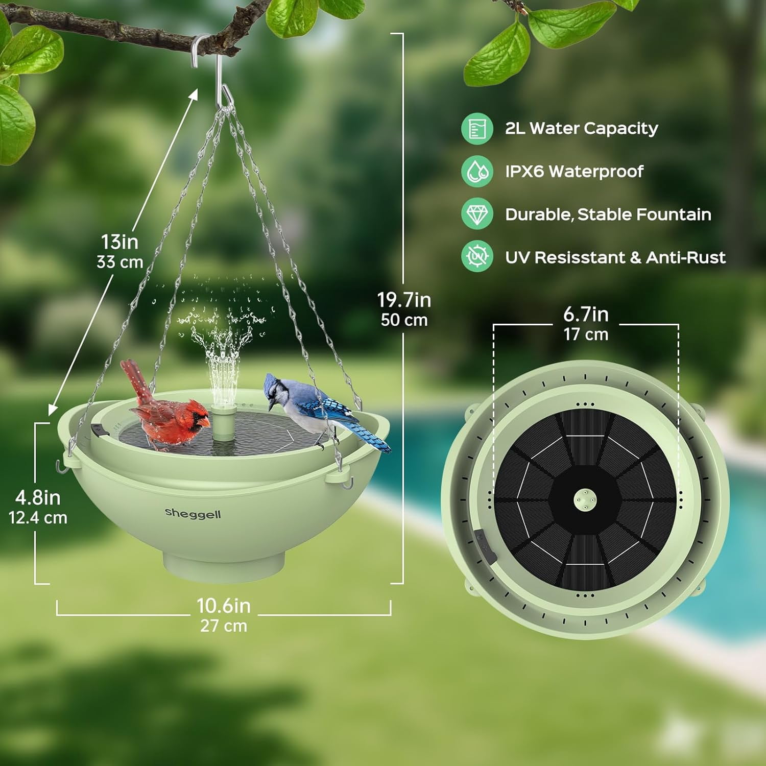 Sheggell Smart Bird Bath, 2L Large Capacity with Water Circulating ...