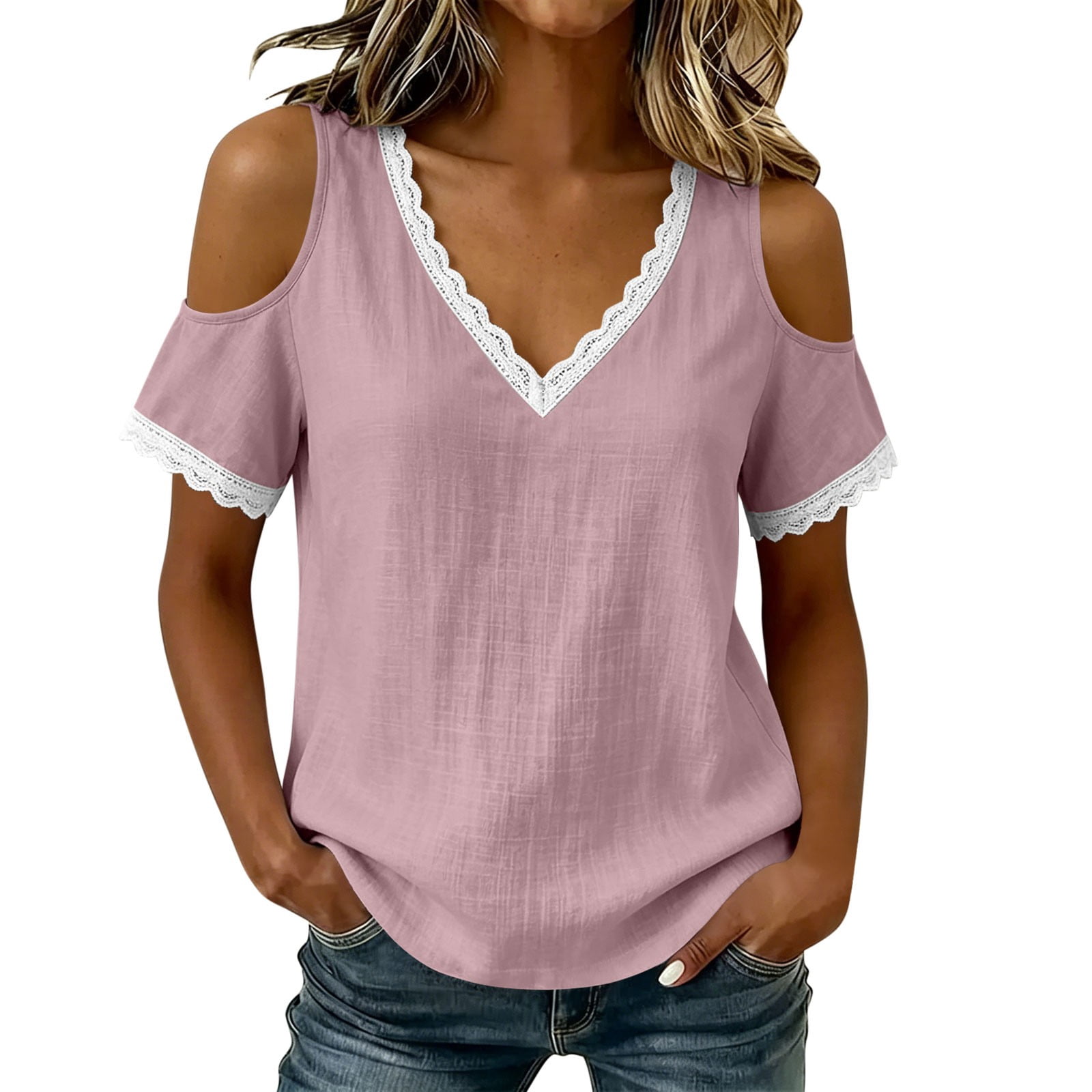 Sheghy Dressy Tops for Women Summer V Neck Off Shoulder Lace Collar ...