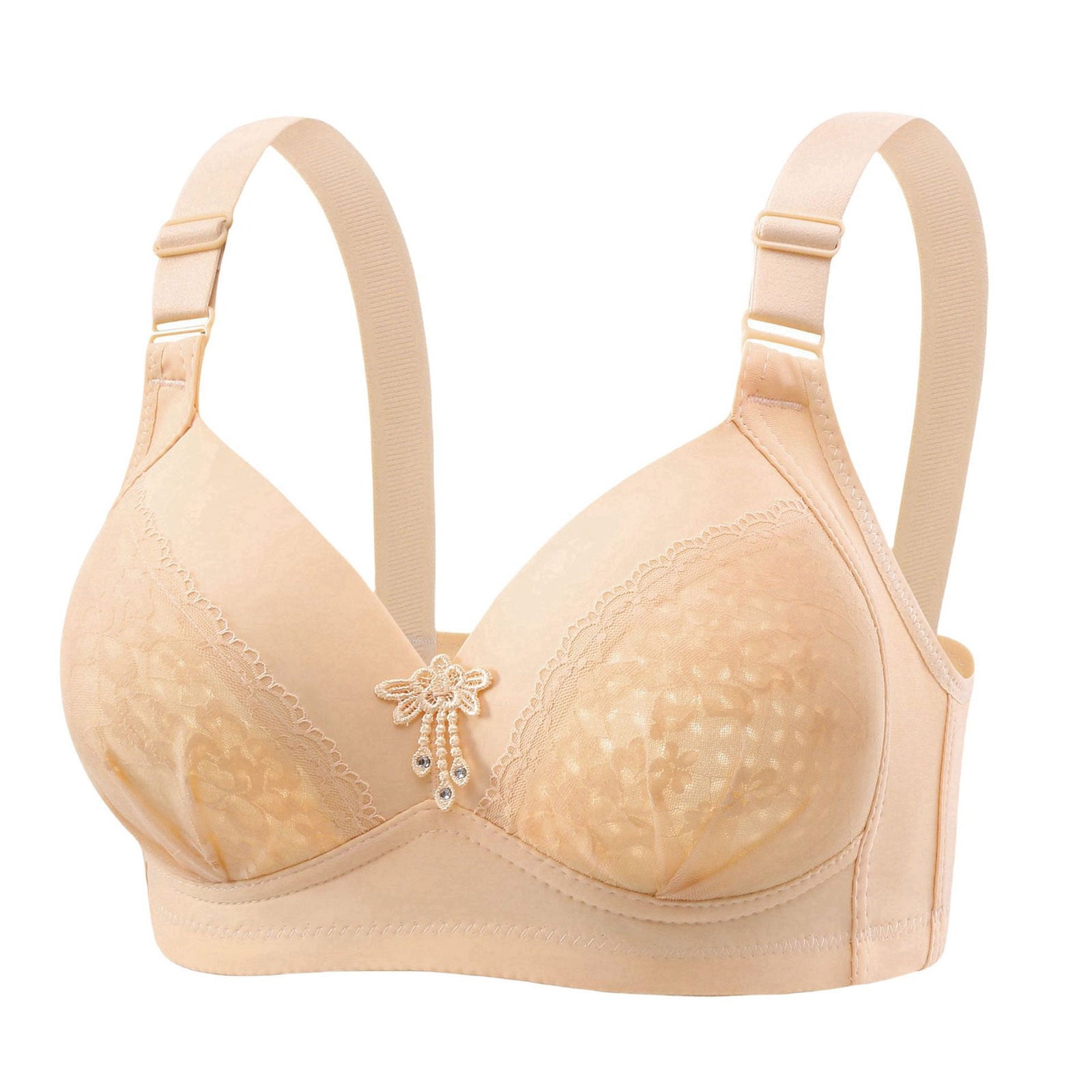 Sheghy Plus Size Embroidered Bra-Front Hook Wireless Comfort Bra/ Bras ...