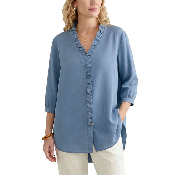 Sheghy Womens Long Sleeve Tops Summer 2026 V-Neck Basic Top Cotton ...