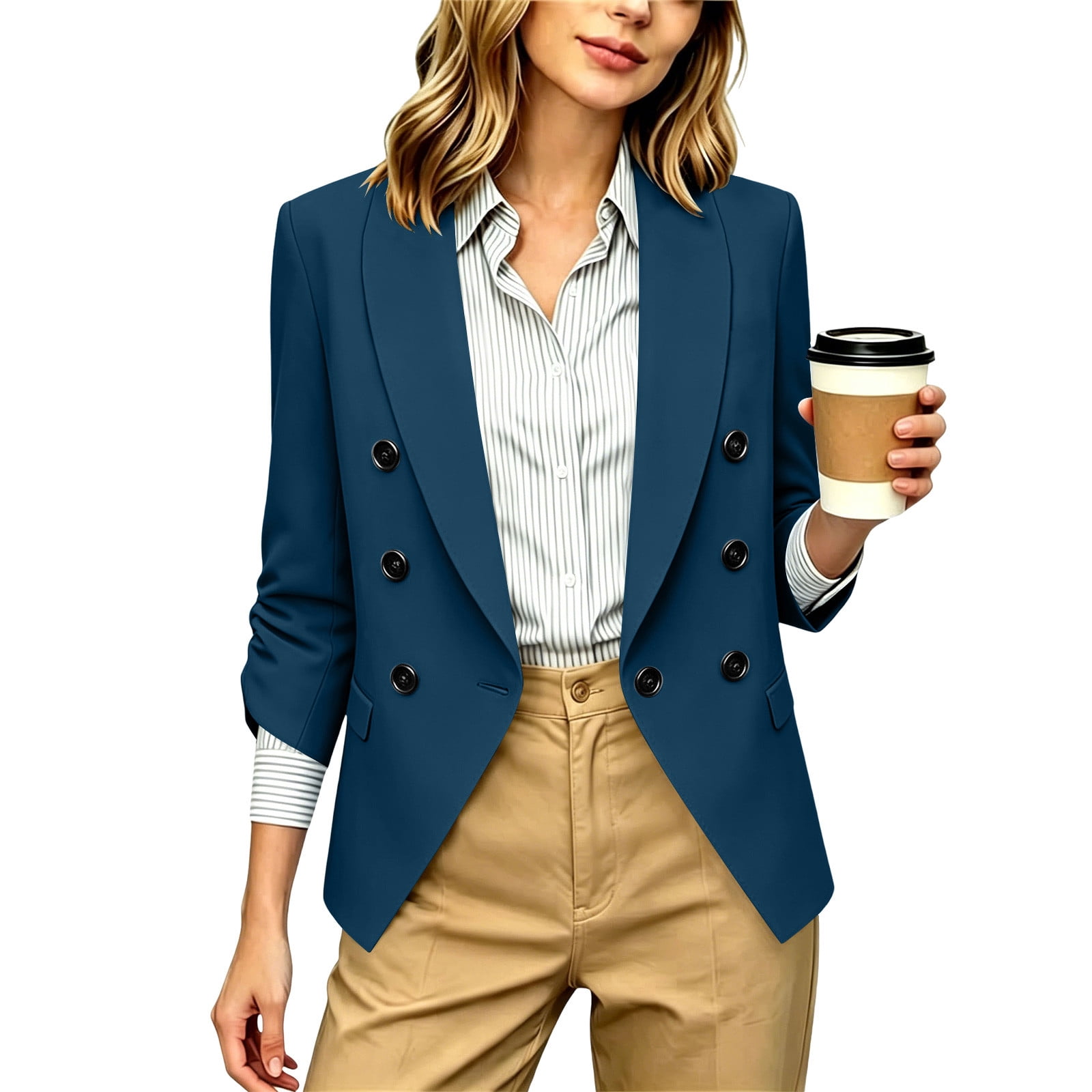 Sheghy Workouts Tops Lapel Open Front 3/4 Sleeve Pocket Business Suit ...