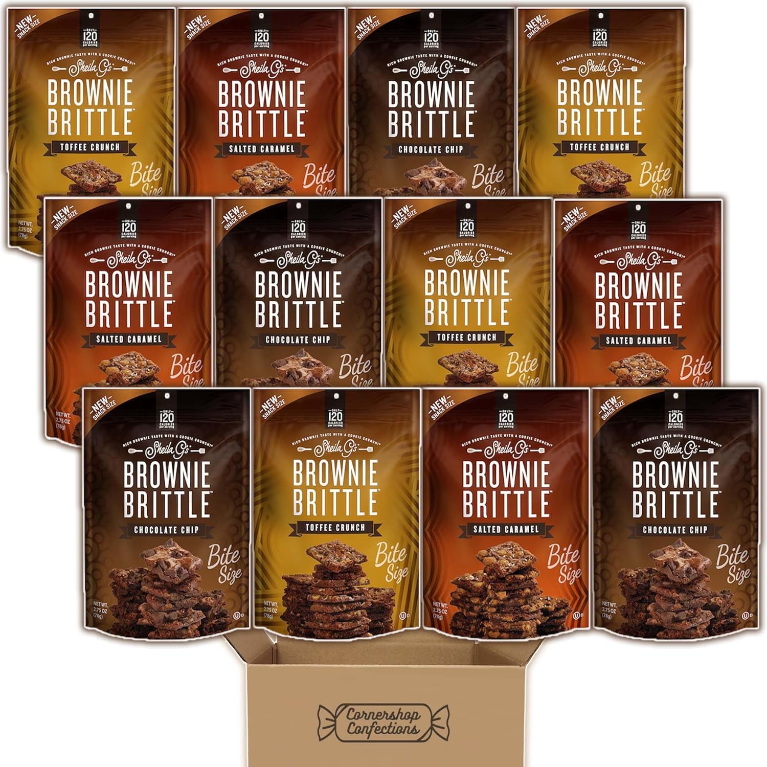 Sheila G's Brownie Brittle 12 Bag Bite Size Variety Pack - 4 Each ...