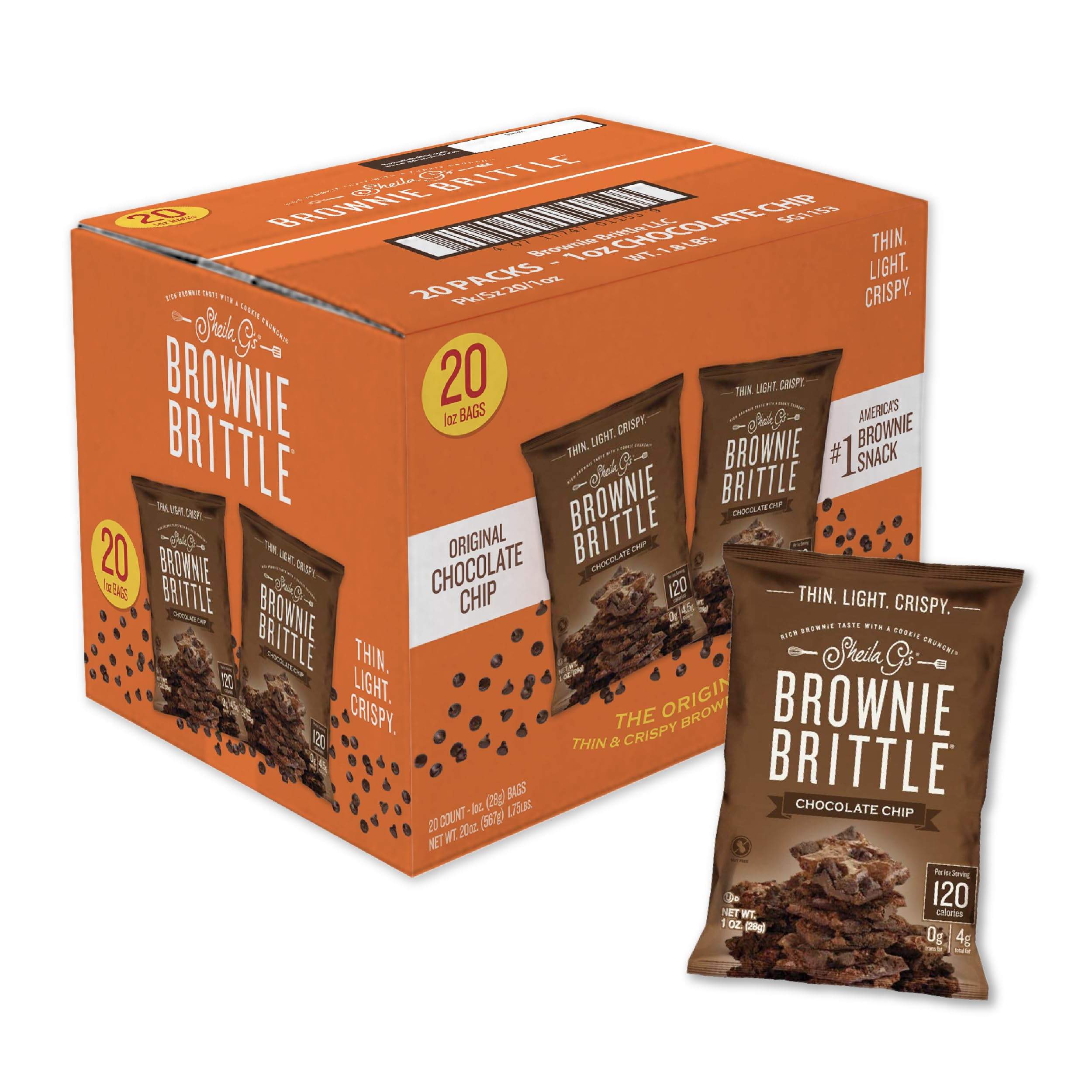 Sheila G's Brownie Brittle Chocolate Chip Snacks, Thin and Crispy, Pack ...