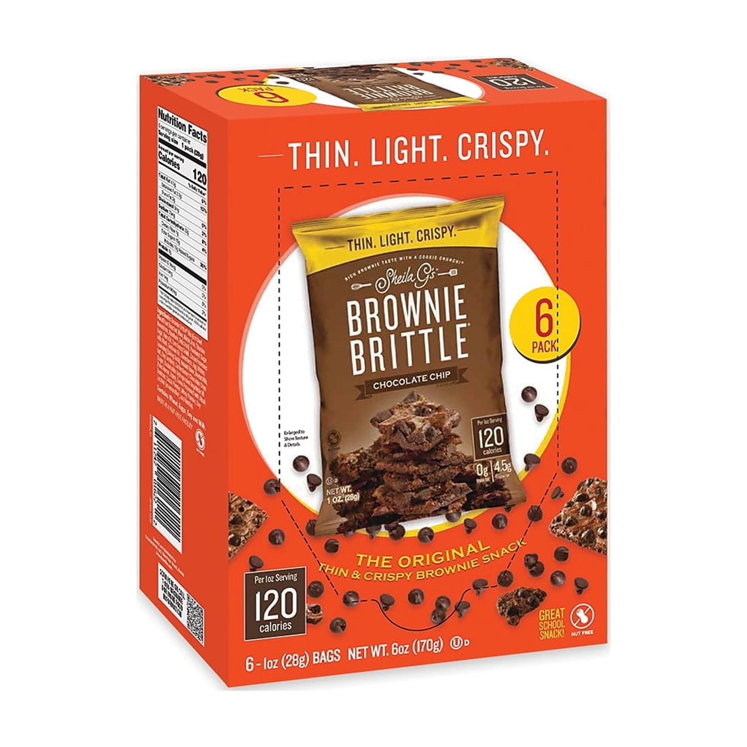 Brownie Brittle Chocolate Chip Snacks, 1 oz Bags, 6 Pack, Kosher, Ready ...