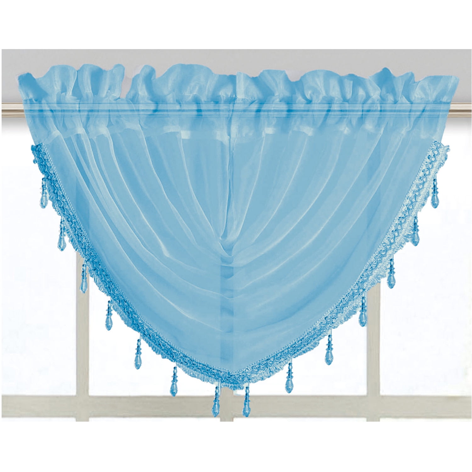 Sheila Sheer Rod Pocket Waterfall Window Valance with Beads, Aqua ...