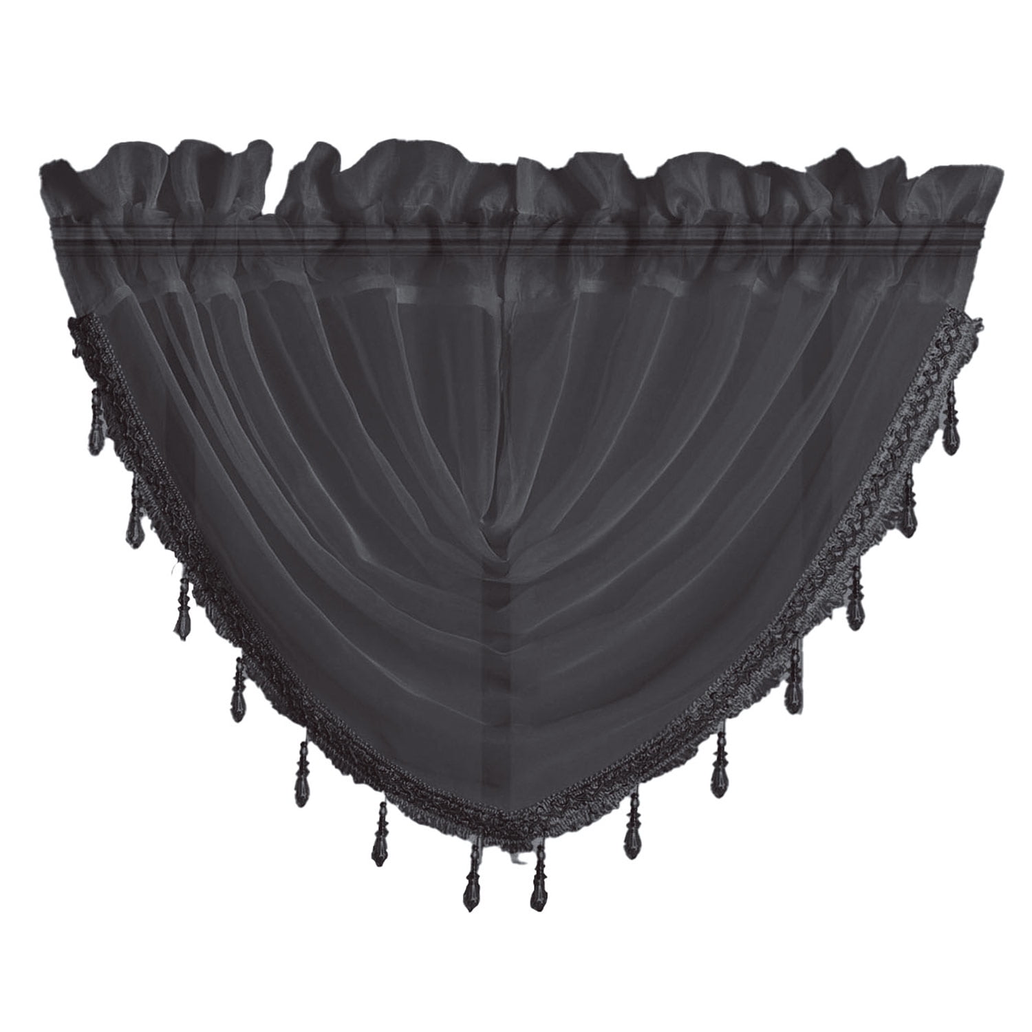 Sheila Sheer Rod Pocket Waterfall Window Valance with Beads, Black ...