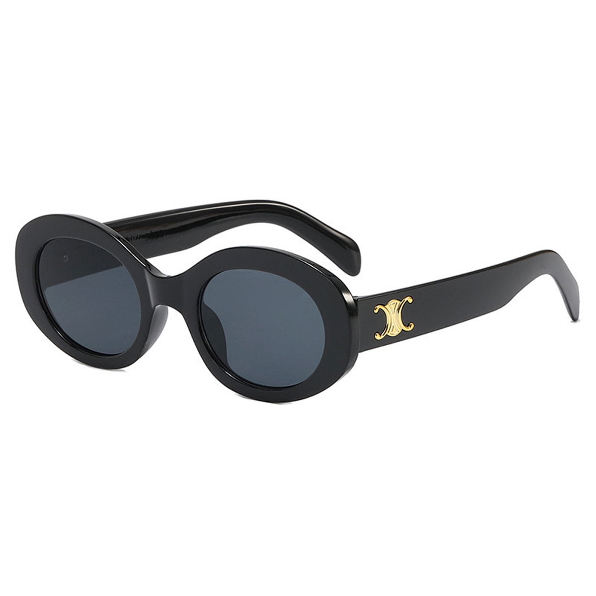Sheiny Unisex PC Material Retro Oval Sunglasses, Black - Walmart.com