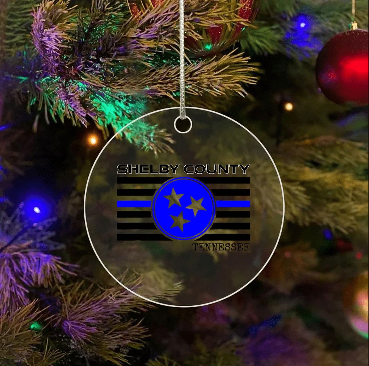 Shelby County Tennessee Thin Blue Line Tri Star Flag Ornament, Home ...