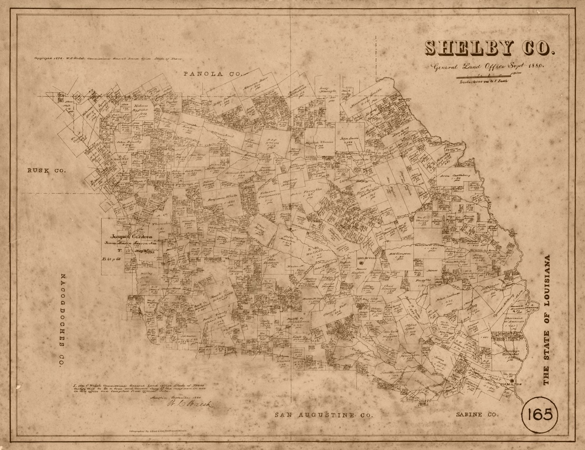 Historic County Map - Shelby County Texas - Walsh 1880 - 29.90 x 23 ...