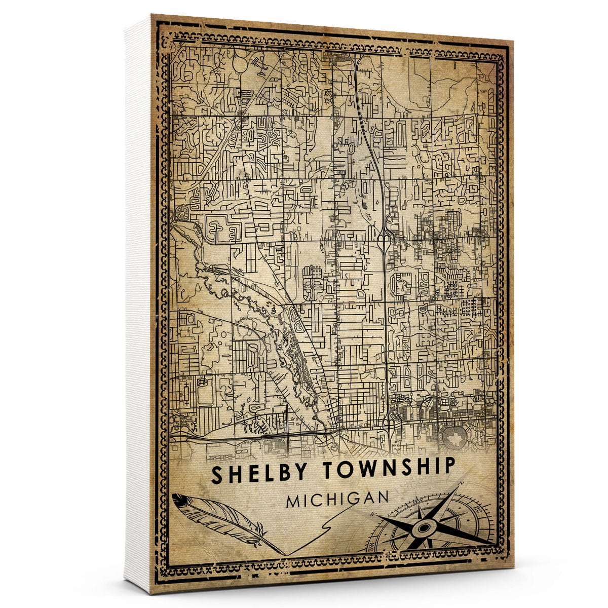 Shelby Township Vintage Map Prints Canvas, Michigan Map Art Canvas ...