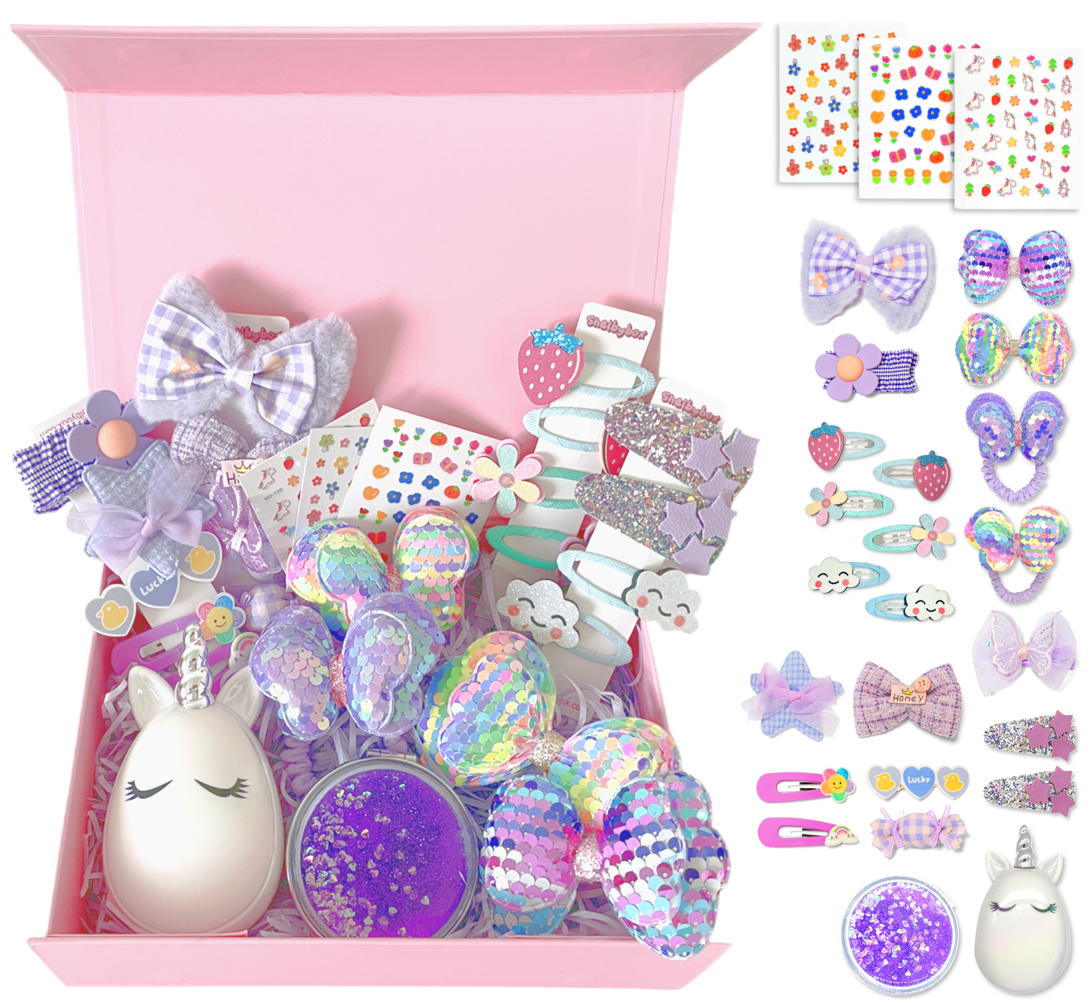 Shelbybox Purple Unicorn Hair Accessories Gift Set, 25-Piece Kids Clips ...