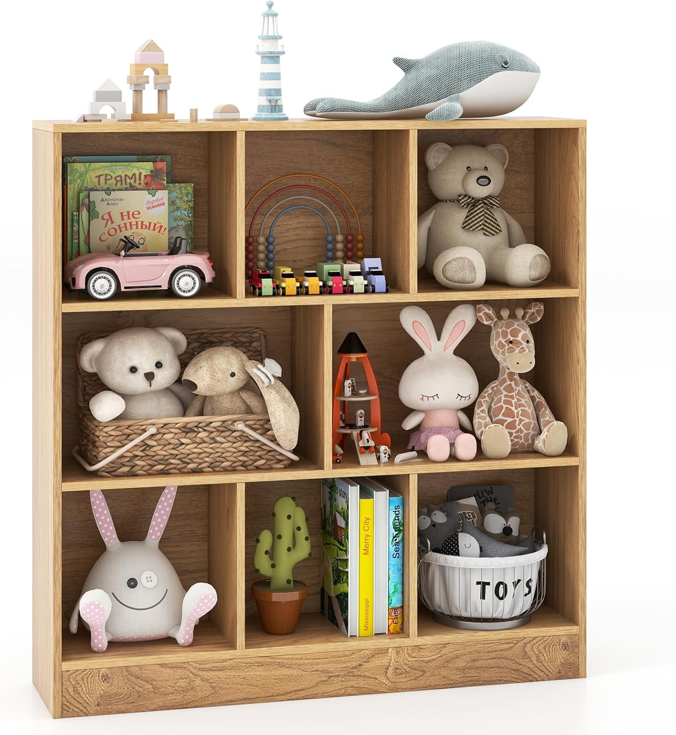 Shelf, 8-Section Toy Storage Organizer for Books Toys, 3 Tier Wooden ...