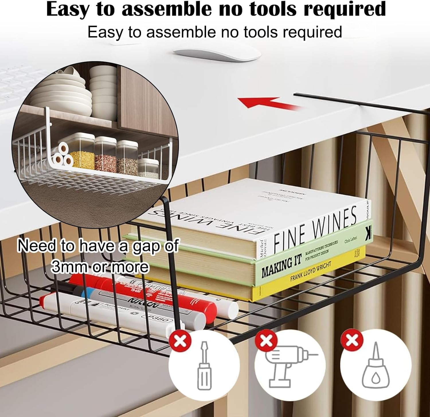 Under Shelf Basket, Household Metal Under Shelf Hanging Storage Bin ...